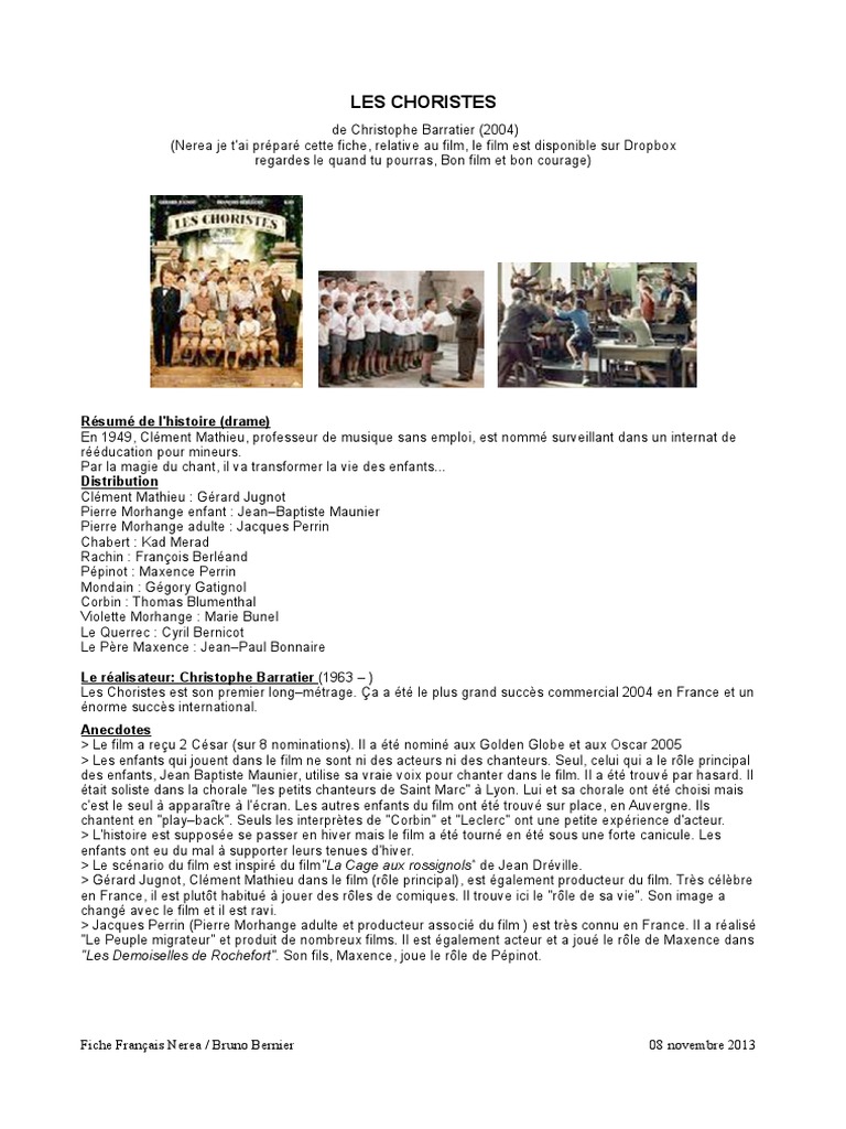 Fiches Les Choristes | PDF | Arts du langage et discipline