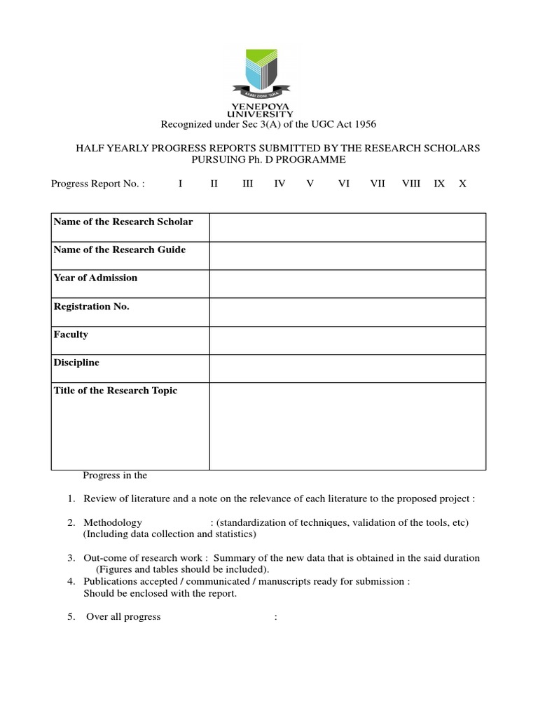 Format of The Half Yearly Progress Report | PDF