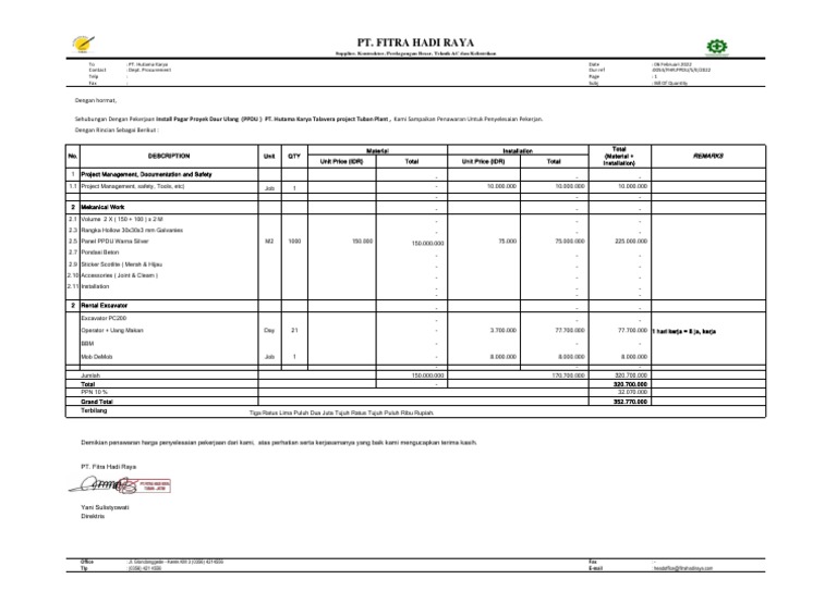 Penawaran Harga Pagar Proyek PPDU | PDF