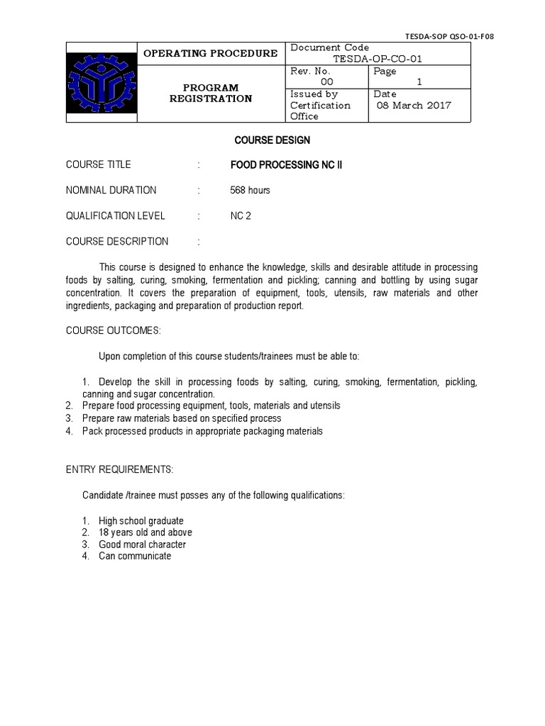 Food Processing NC II: A Course Design for Developing Skills in Salting ...