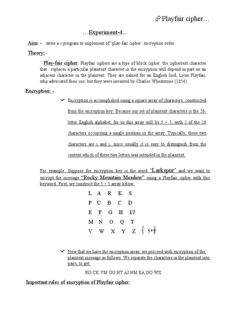 Play Fair Cipher | PDF | Computer Science | Applied Mathematics