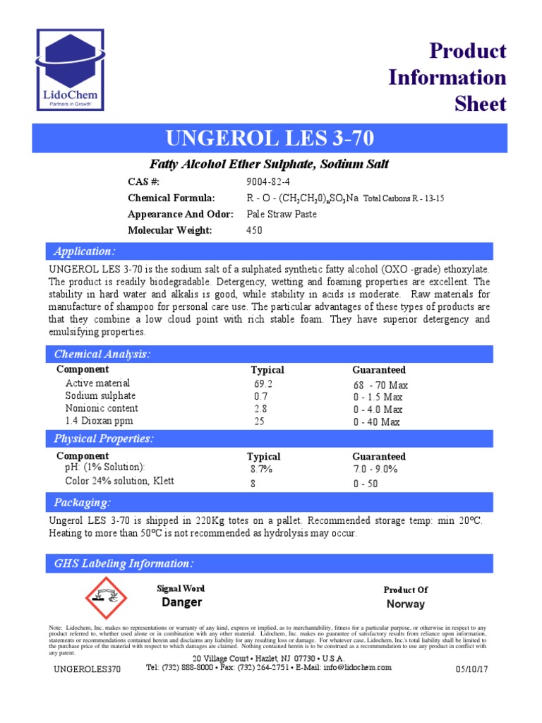 Ungerol Les 3 70 Spec 2018 | PDF | Fatty Acid | Sodium