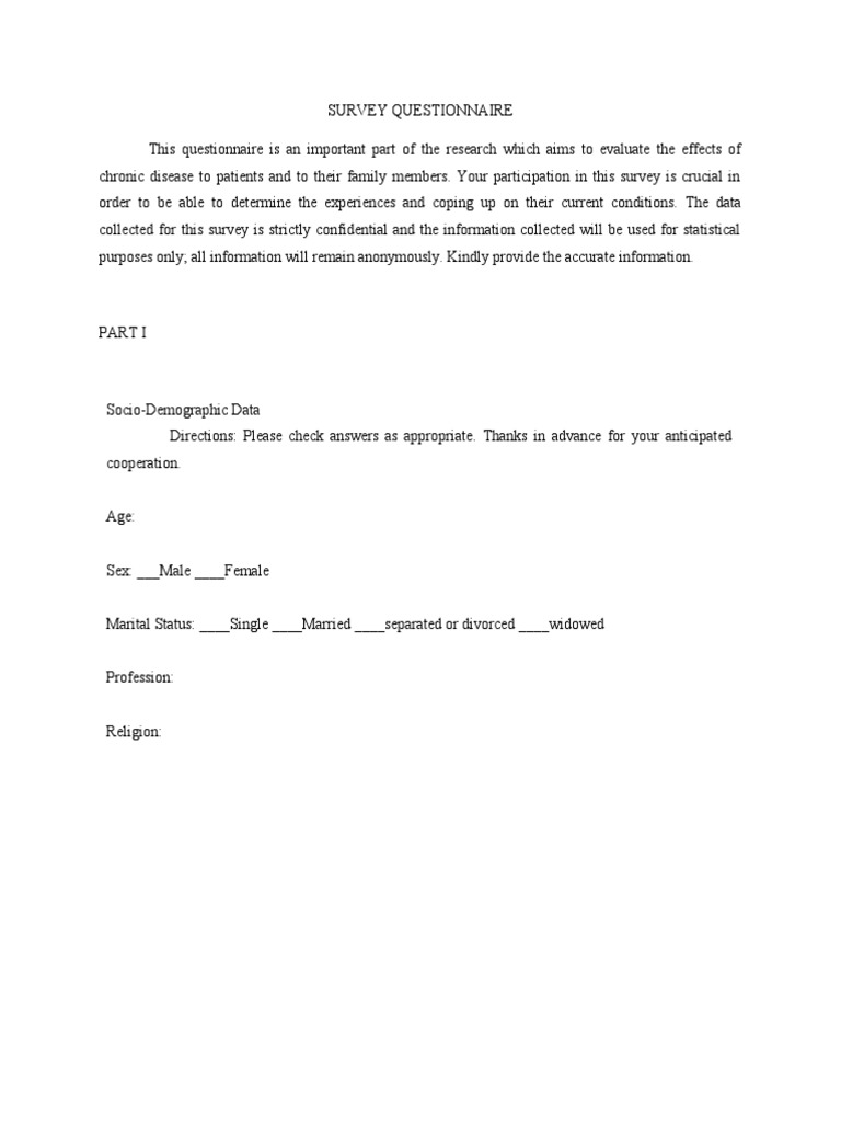 Survey Questionnaire | Download Free PDF | Chronic Condition | Medicine
