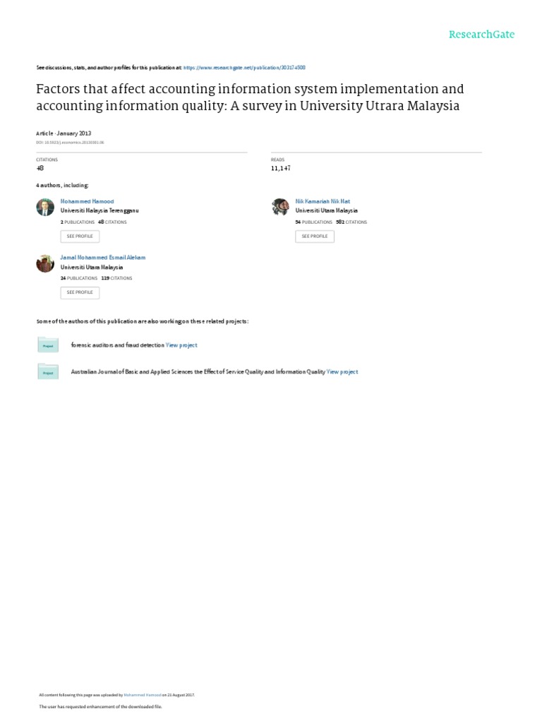 Factorsthat Affect Accounting Information System Implementationand Accounting Information