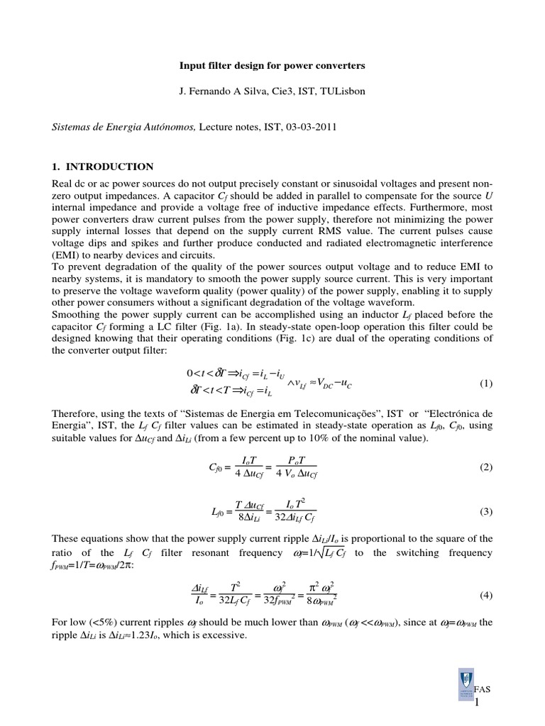 Input LC Filters | PDF | Electronic Filter | Power Supply