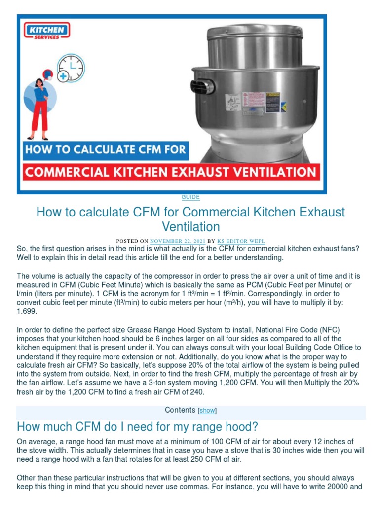 CFM Calculation for Kitchen Exhaust Systems | PDF | British Thermal ...