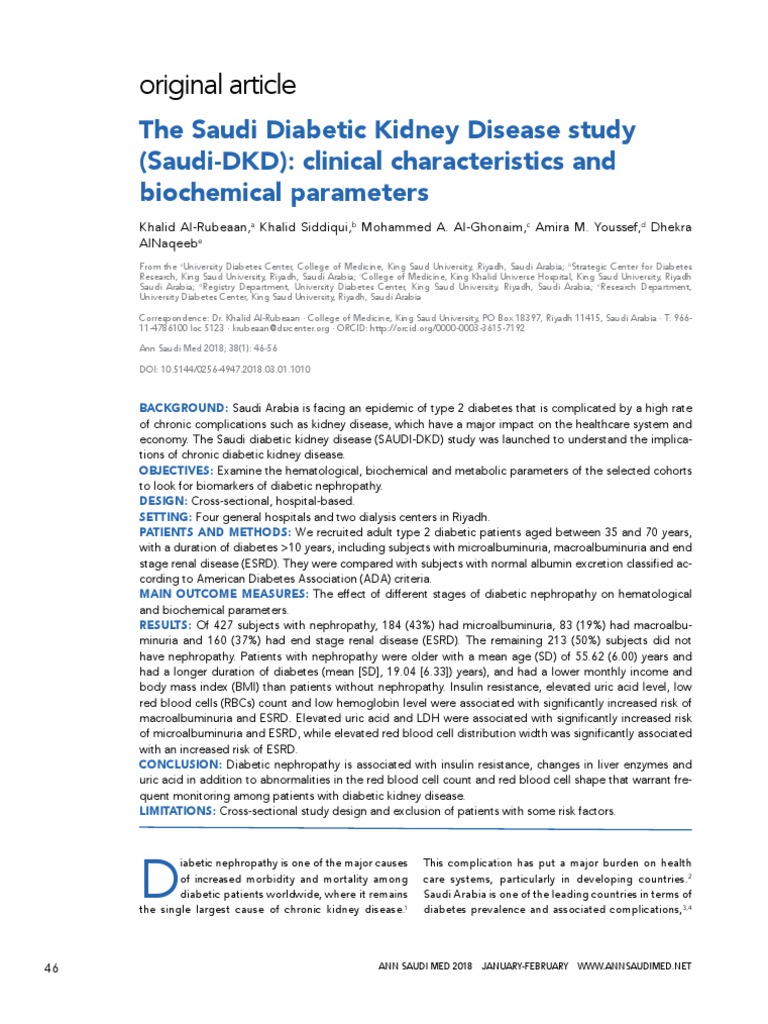 The Saudi Diabetic Kidney Disease Study | PDF | Chronic Kidney Disease ...
