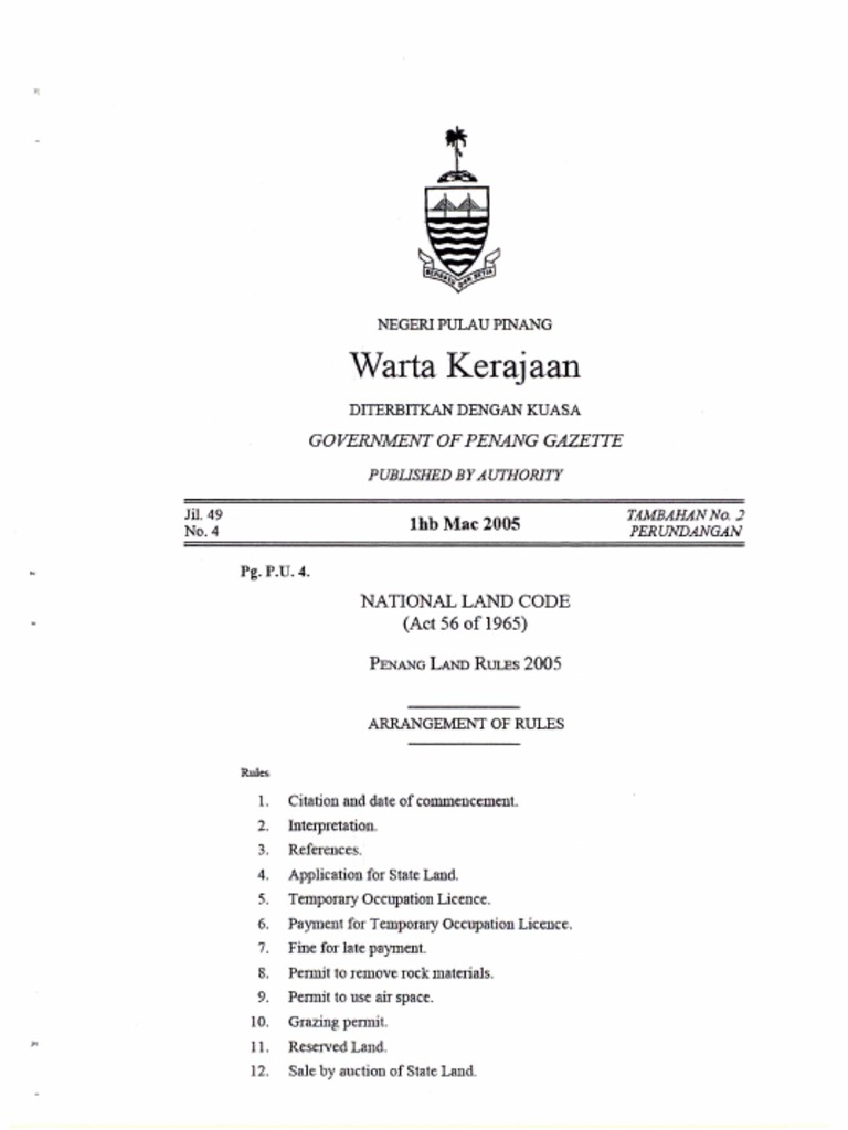 State Land Rules Penang | PDF