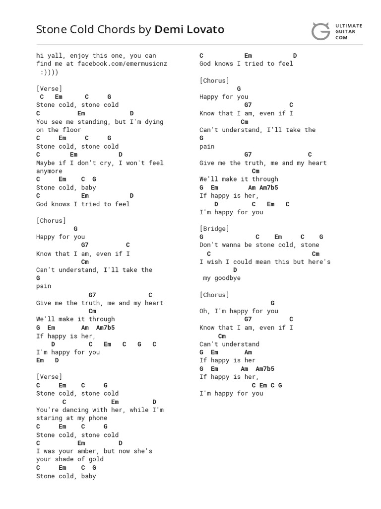 Stone Cold Chords by Demi Lovatotabs @ Ultimate Guitar Archive | PDF ...