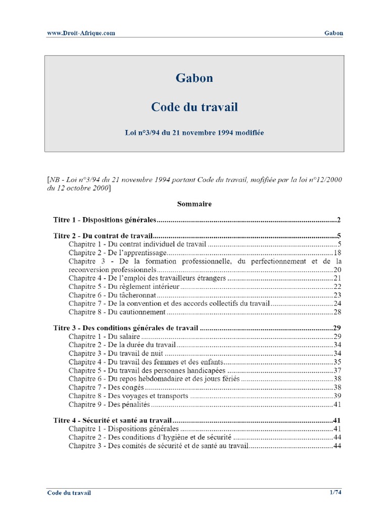Gabon Code 1994 Travail MAJ 2000 | PDF