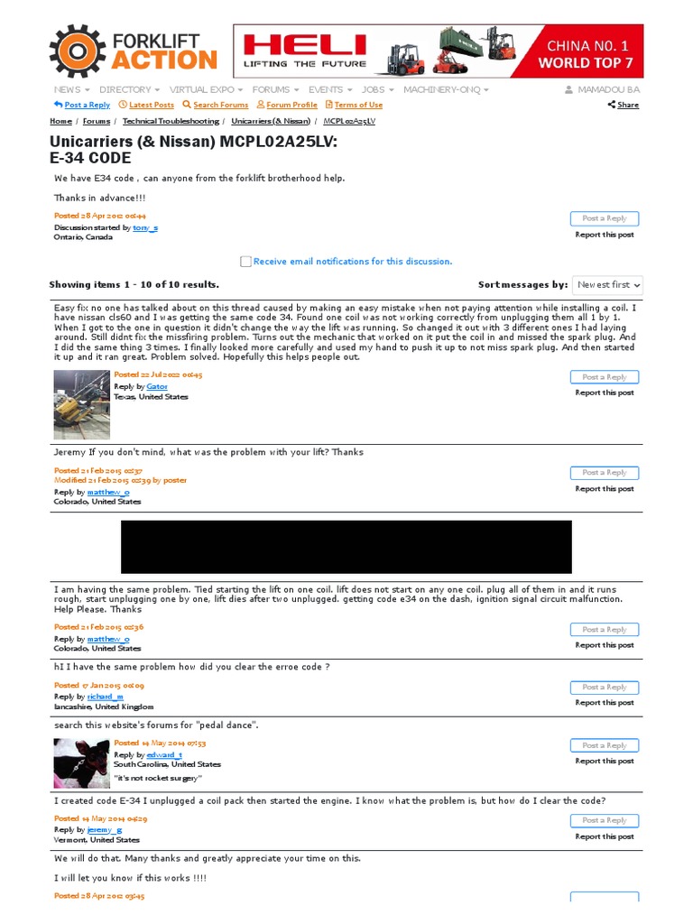 E-34 CODE - Technical Troubleshooting Discussion in Forkliftaction's Forums | PDF | Internet ...