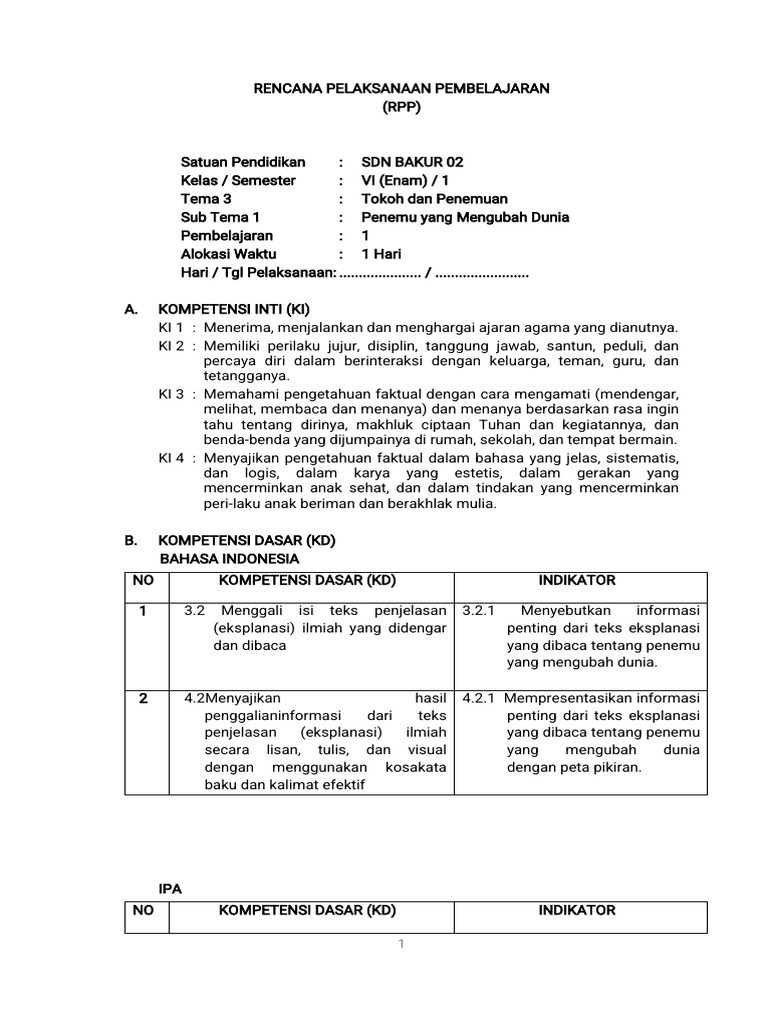 RPP Kelas VI: Tokoh dan Penemuan | PDF