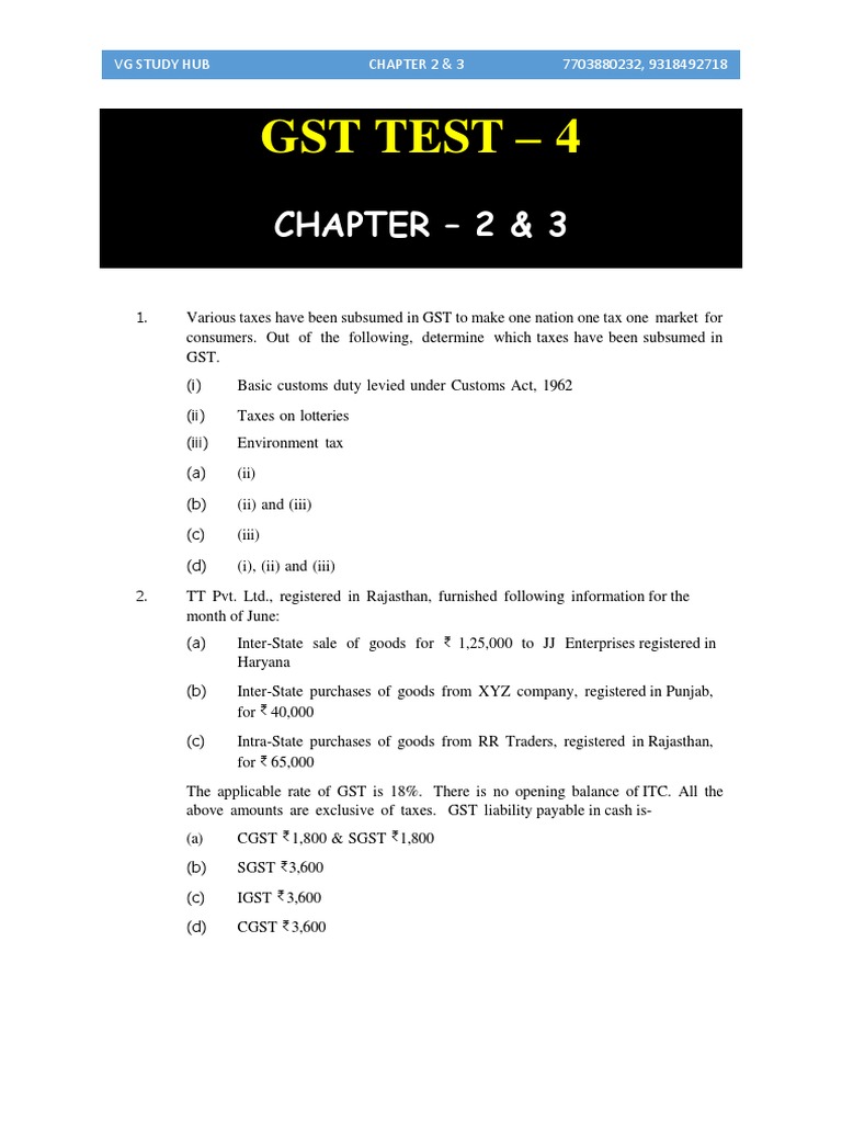GST Test Questions for Chapters 2 & 3 | PDF | Taxes | Government Finances