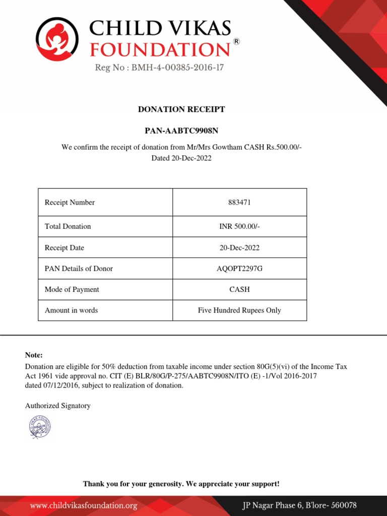 80G Tax Receipt 1671527933 Gowtham | PDF