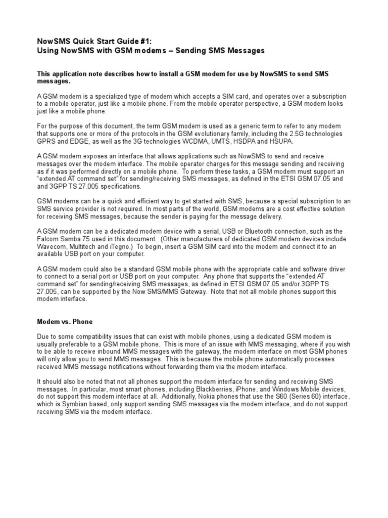 Now Sms Quick Start 1 | PDF | Short Message Service | Gsm