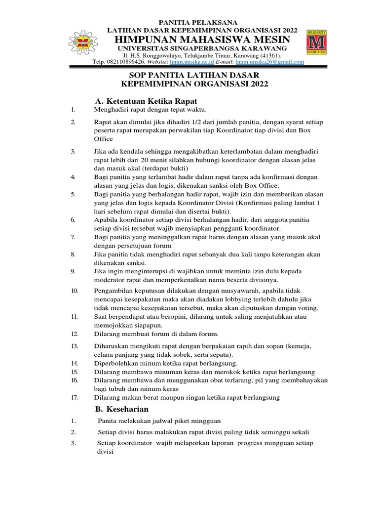 SOP Rapat Panitia LDKO 2022 | PDF