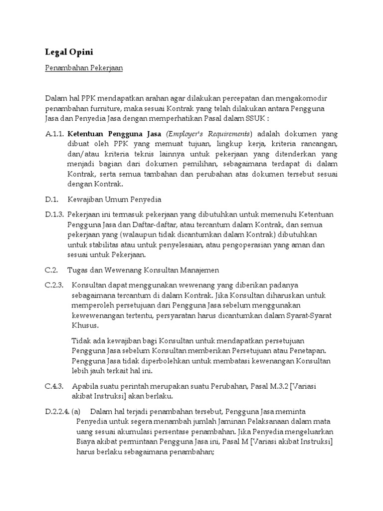 Legal Opini Penambahan Pekerjaan Pada Kontrak Konstruksi | PDF