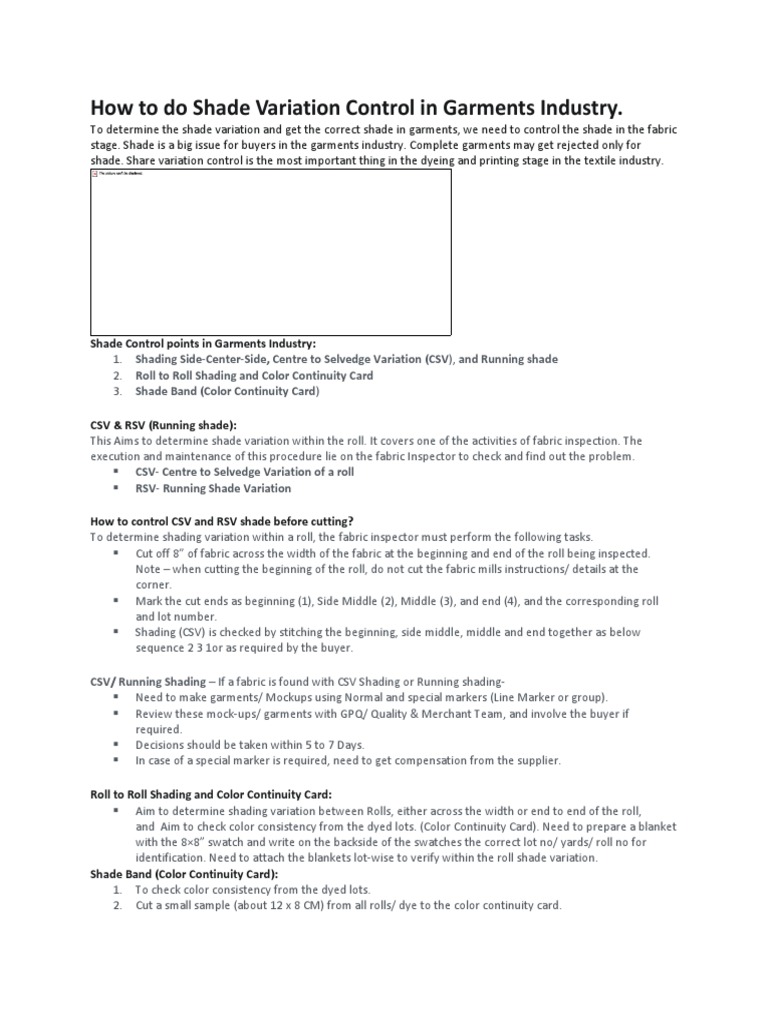 Shade Variation Control in Garments Industry | PDF | Dyeing | Textiles