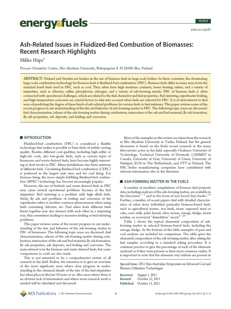 Ash-Related Issues in Fluidized-Bed Combustion of Biomasses | PDF | Combustion | Chlorine