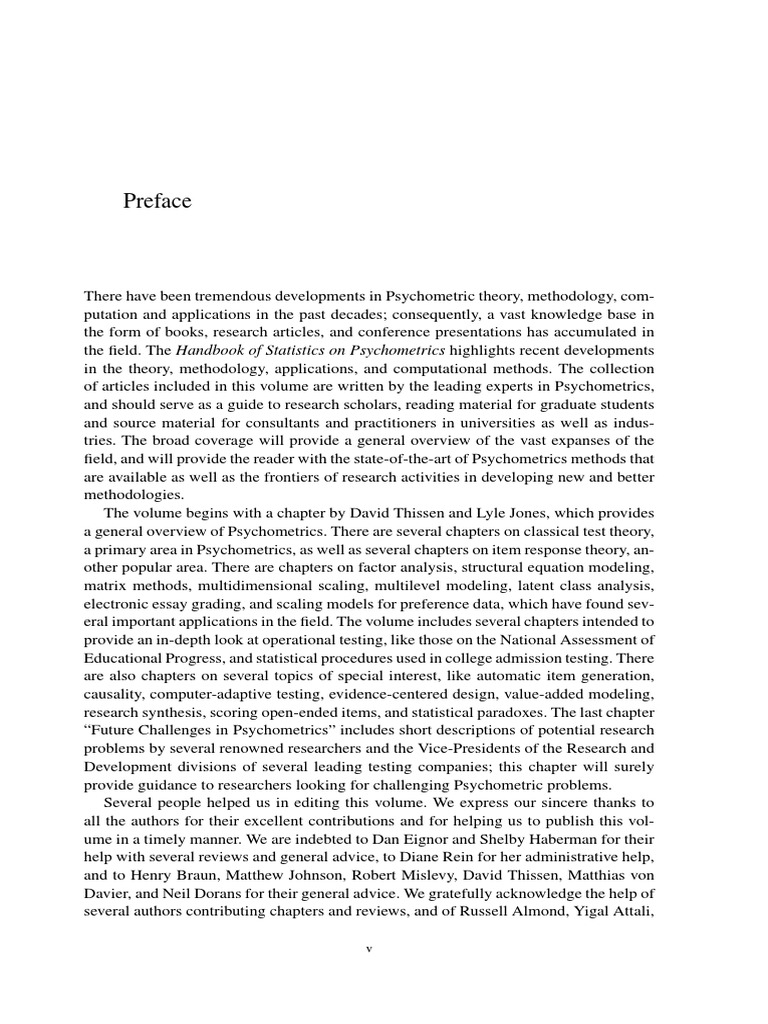 (2007 Rao & Sinharay) Handbook of Statistics. Volume 26. Psychometrics. | PDF | Psychometrics ...
