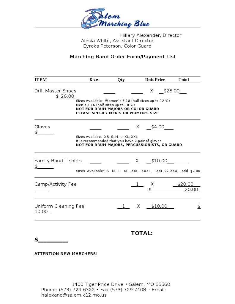 Marching Order Form | PDF