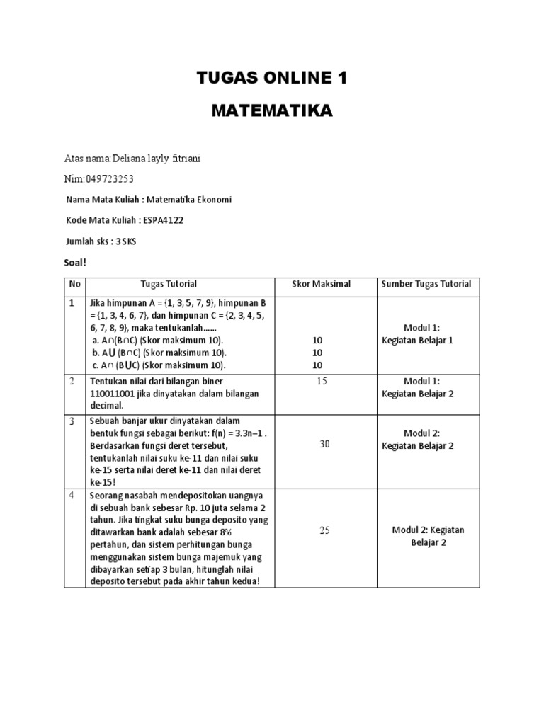 Tugas Online 1 Matematika | PDF