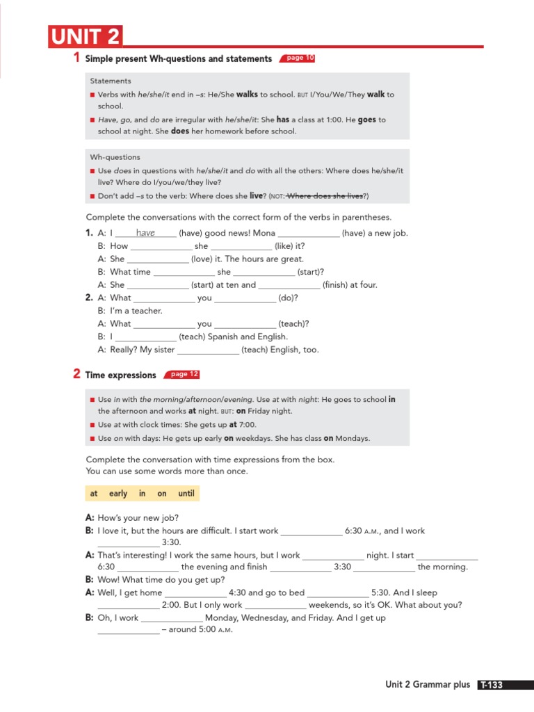 Int 1 - 5th Ed Grammar Plus Unit 2 | PDF | Human Communication | Language Mechanics