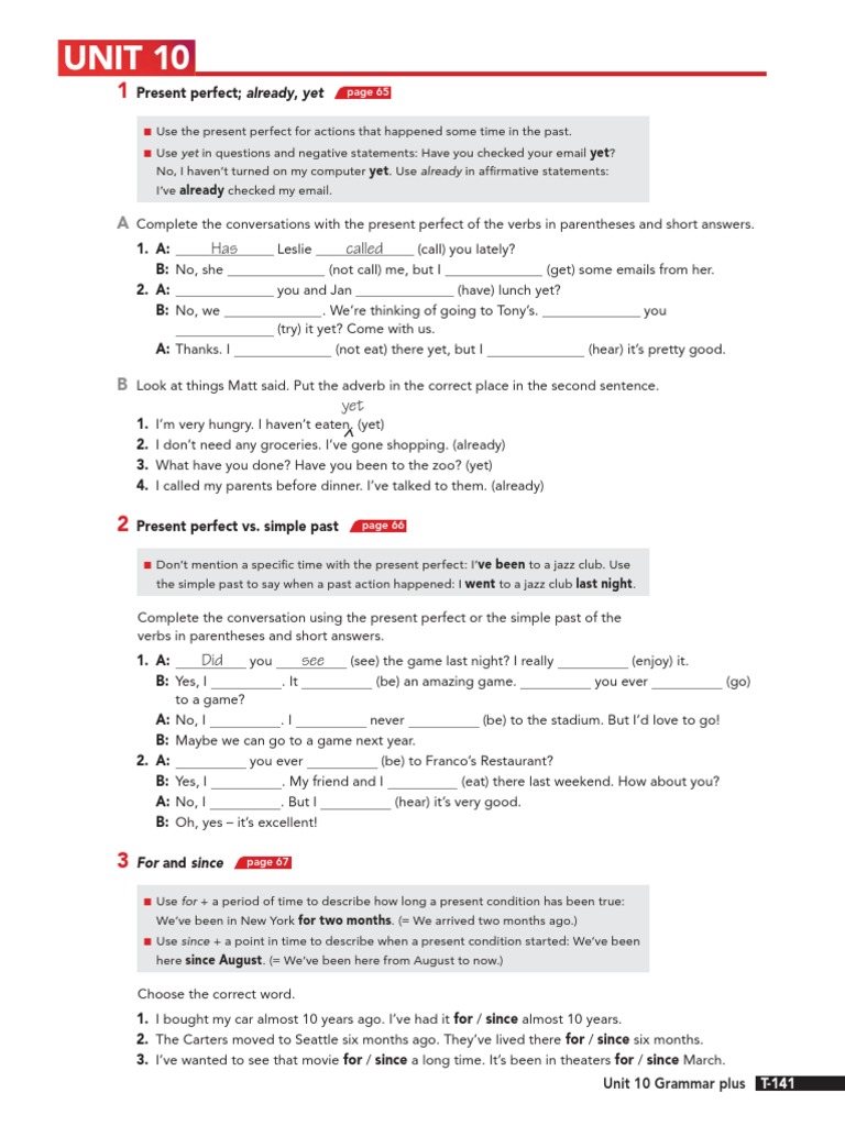 Int 1 - 5th Ed Grammar Plus Unit 10 | Download Free PDF | Languages | Foreign Language Studies