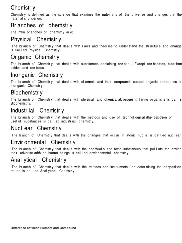 The 8 branches of chemistry explained | PDF | Chemical Compounds | Mole ...