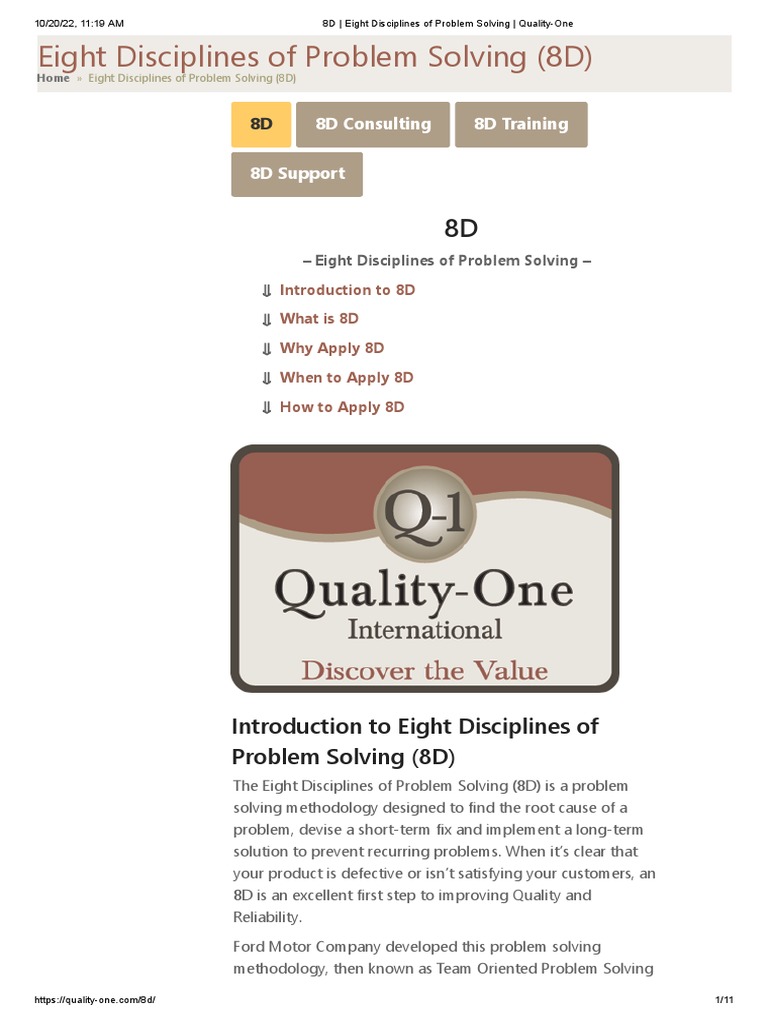 8D - Eight Disciplines of Problem Solving - Quality-One | PDF ...