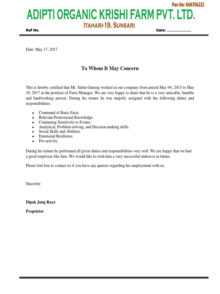 Working Experience Letter Format | PDF