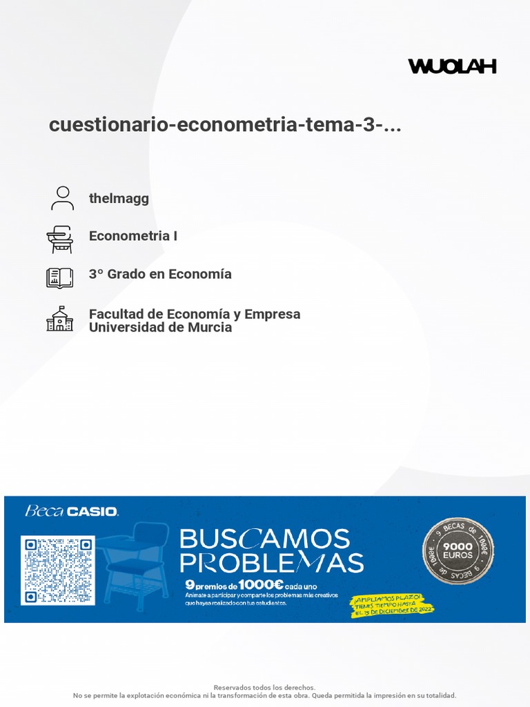 Wuolah Free Cuestionario Econometria Tema 3 y 4 | PDF | Mínimos cuadrados ordinarios ...
