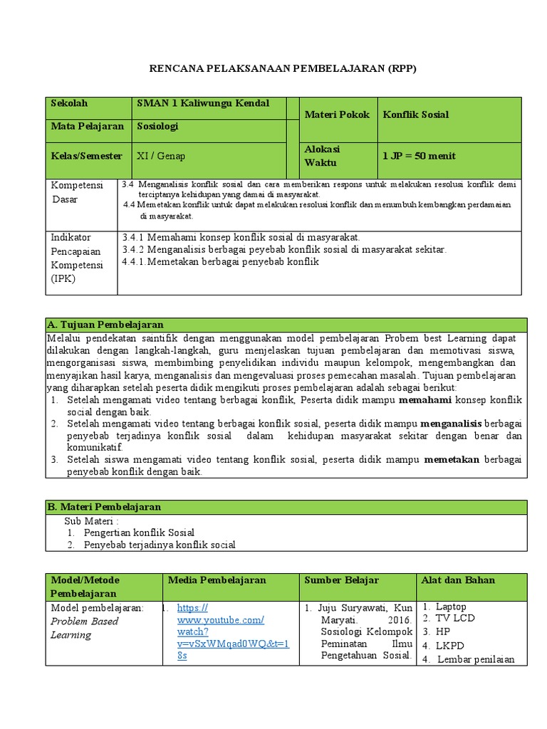 RPP Konflik PBL Layla | PDF | Karier & Perkembangan