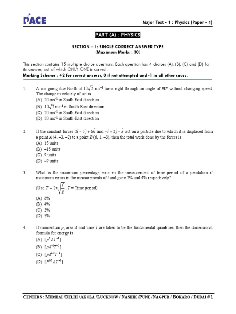 Major Test 1 Advanced Paper 1 (2021-23) (Dt. 24.10.2021) Questions ...