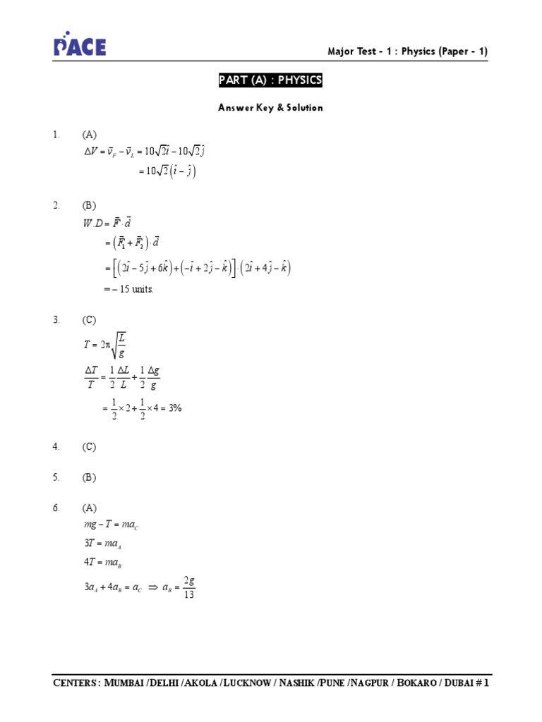 Major Test 1 Advanced Paper 1 (2021-23) (Dt. 24.10.2021) Solutions Pace ...
