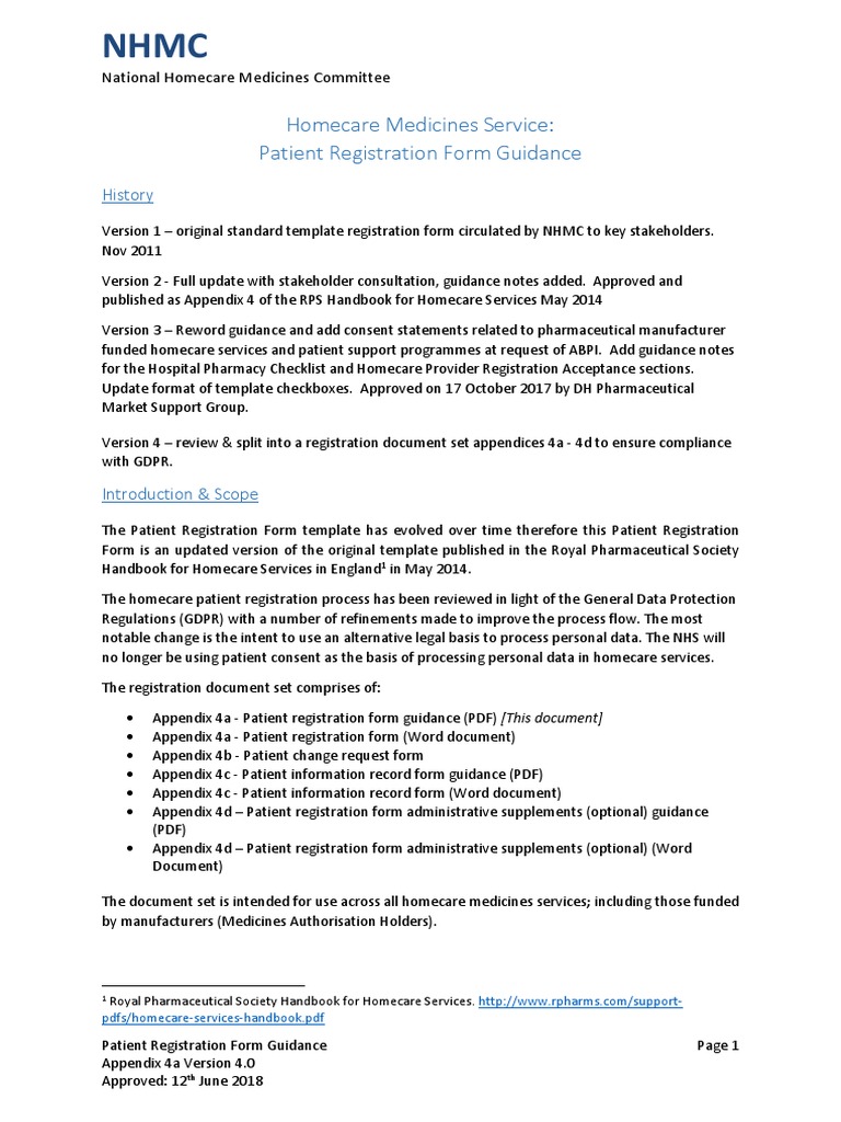 Appendix 4a - Patient Registration Form Guidance | PDF | Nursing ...
