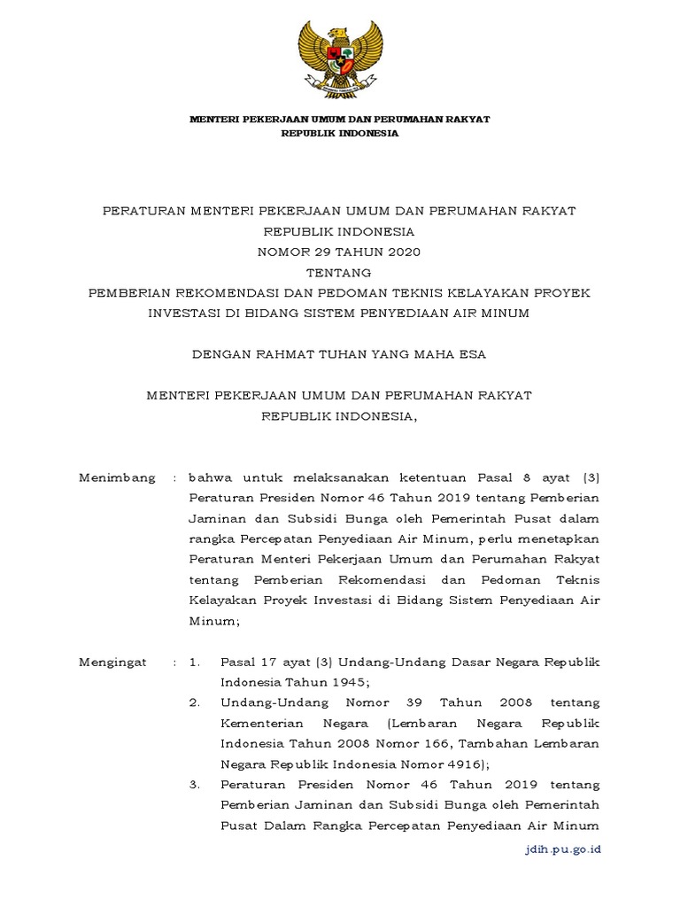 Permen PUPR Nomor 29 Tahun 2020 | PDF