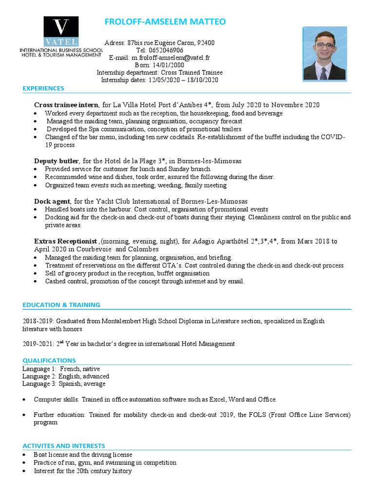 CV Anglais Matteo Froloff-Amselem m2c | PDF