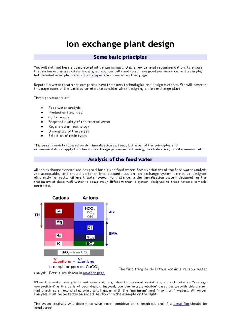 Demineralization Plant Design Principles | PDF | Ion Exchange | Water