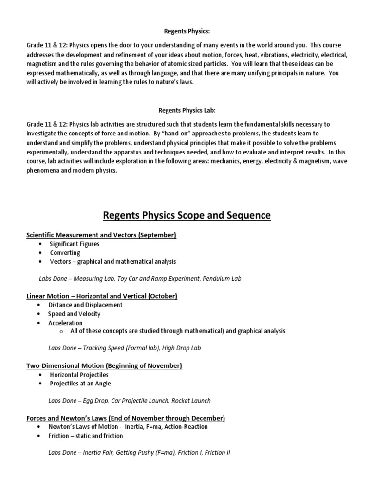 Regents Physics | PDF | Force | Physics