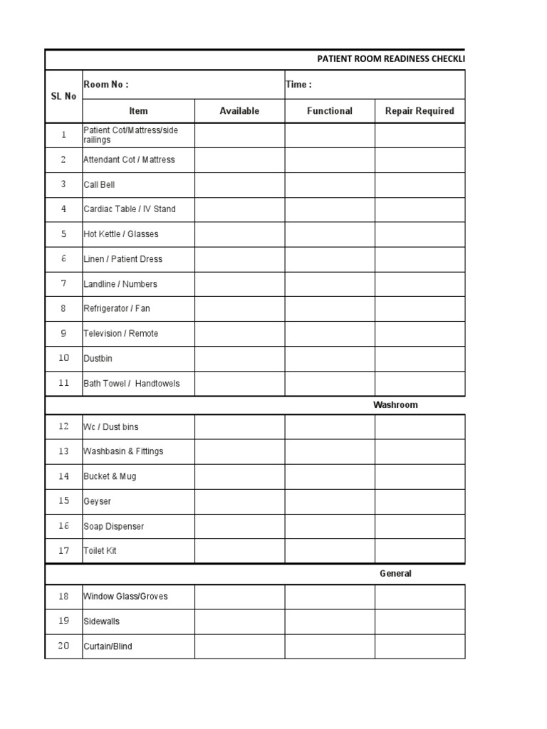 Patient Room Readiness: A Checklist for Ensuring Adequate Preparation ...