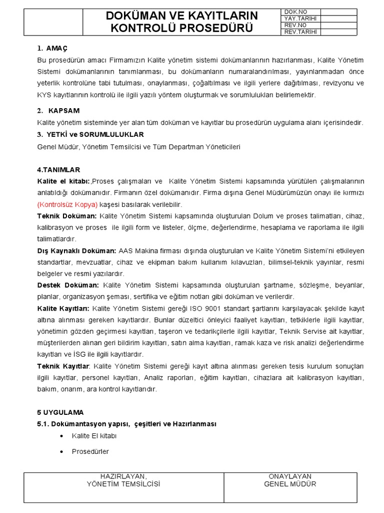Dokuman Ve Kayitlarin Kontrolu Proseduru | PDF