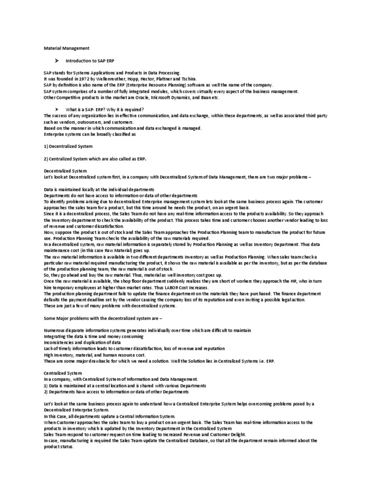 Introduction To SAP ERP | PDF | Enterprise Resource Planning | Inventory