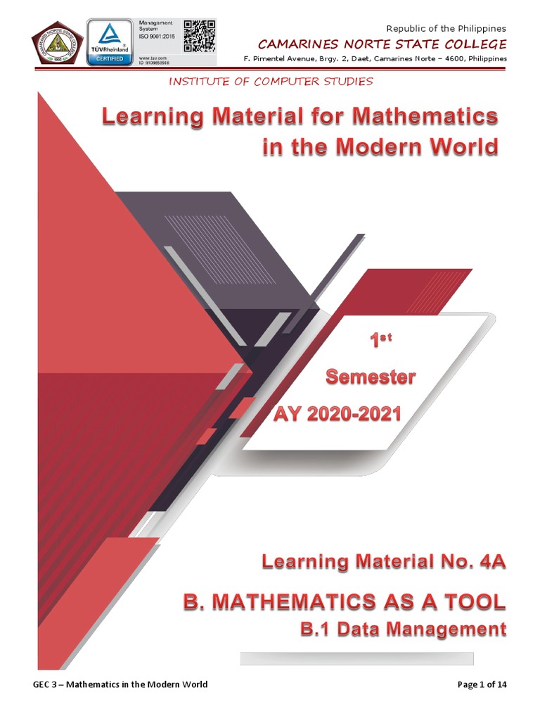 BSIT 1ASigned Learning Material No. 4A Data Management Answer | PDF ...
