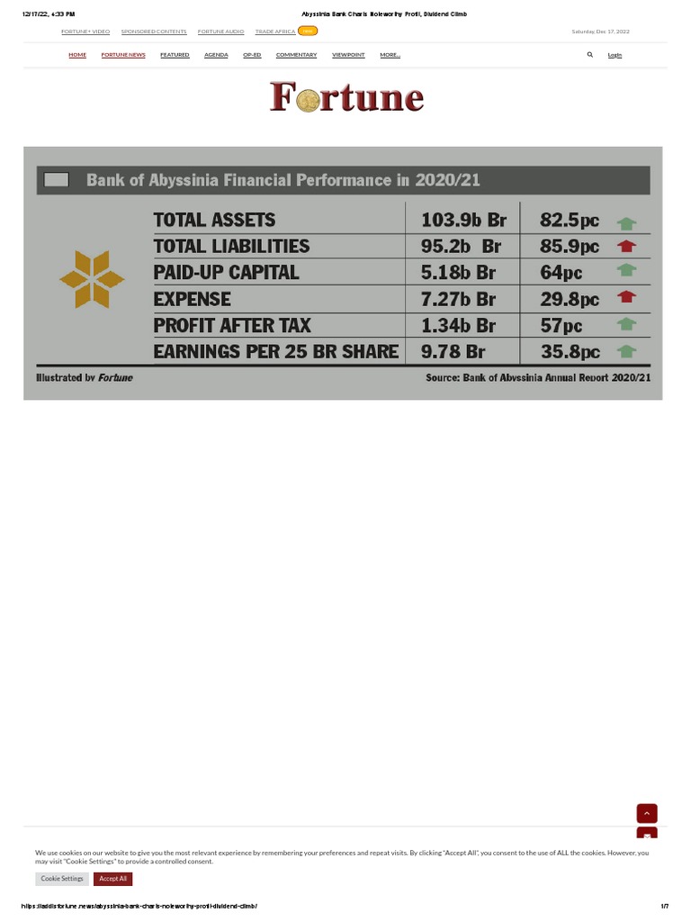 Abyssinia Bank Charts Noteworthy Profit, Dividend Climb | PDF | Banks ...