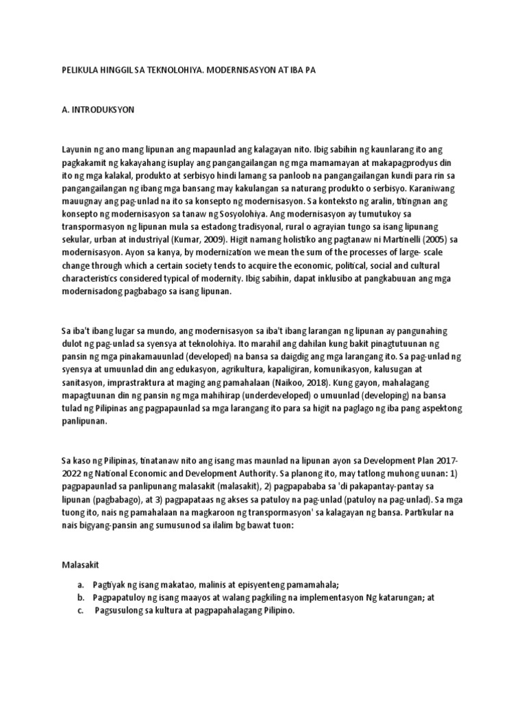 Pelikula Hinggil Sa Teknolohiya Modernisasyon at Iba Pa | PDF