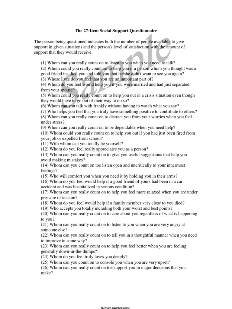 The 27-Item Social Support Questionnaire: Measure Published Online ...