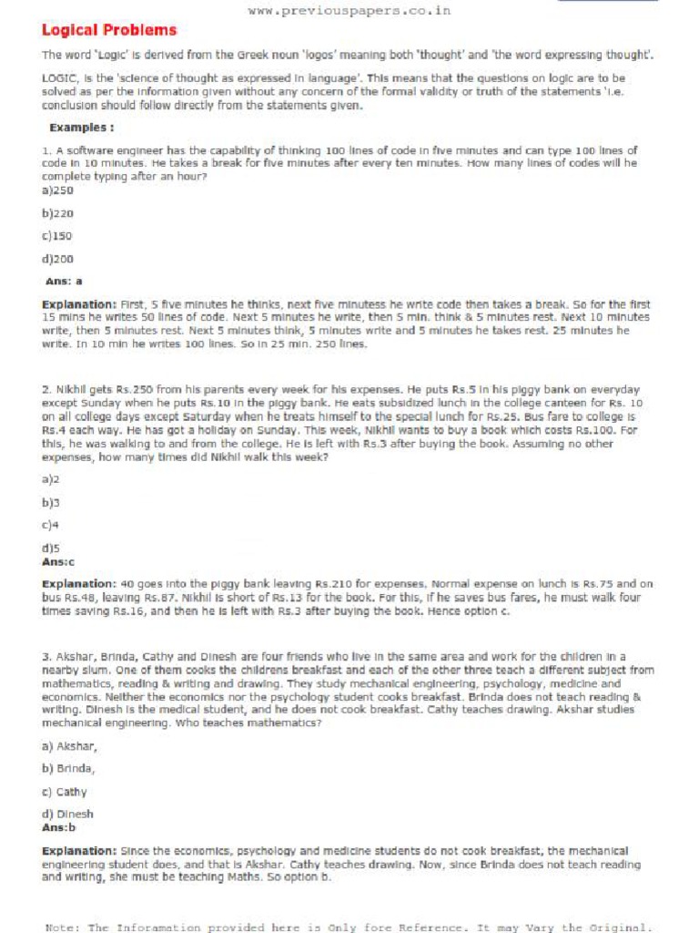 Logical Problems | PDF