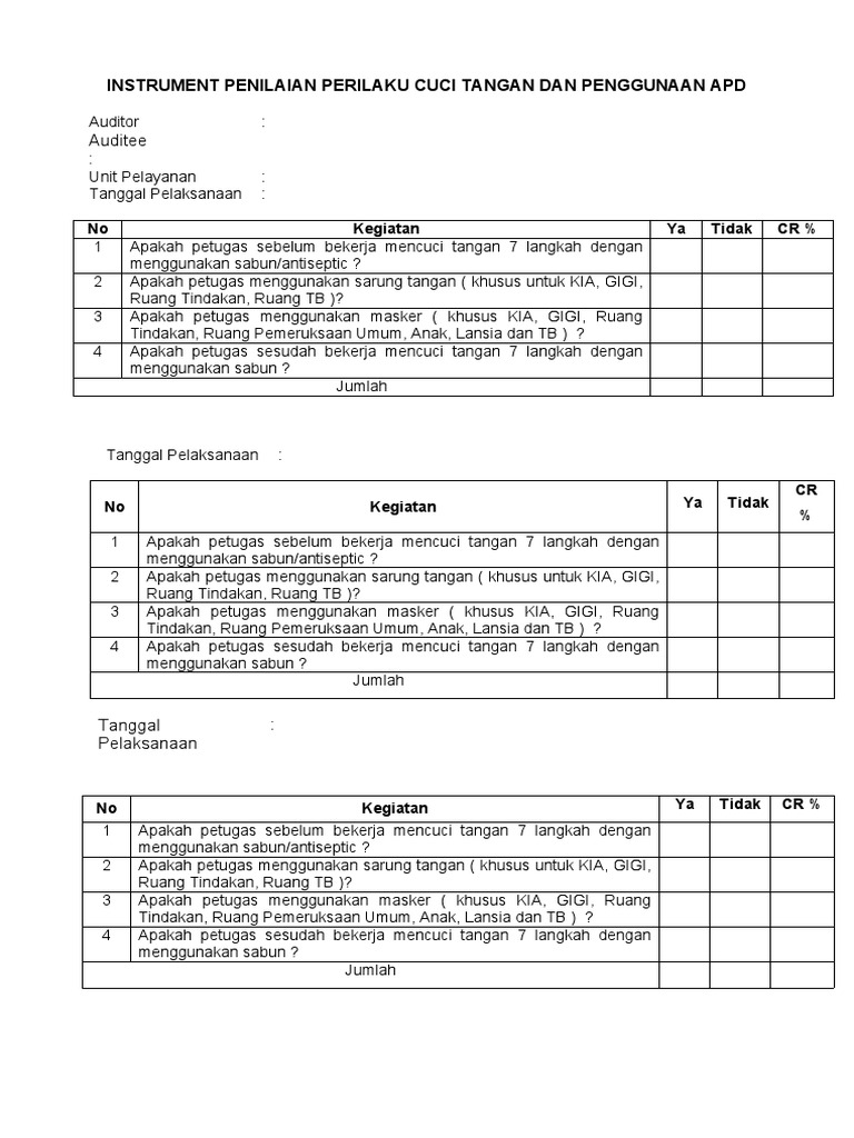 Ukp1.instrumen Audit Cuci Tangan & APD | PDF
