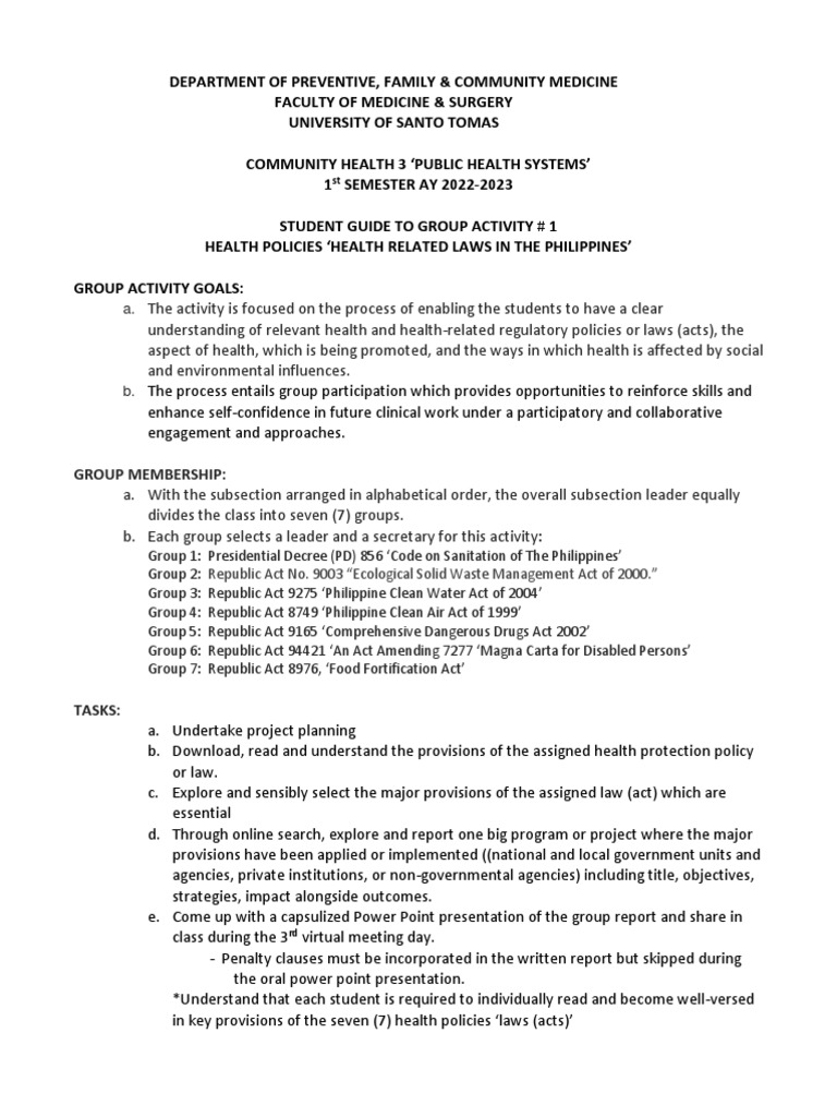 Community Health 3 Student Guide To Group Activity No. 1 | PDF | Public ...